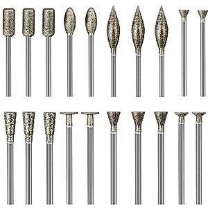 Stone Carving Set Diamond Burr Bits Compatible with Dremel, Rotary Tools Accessories Polishing Kits with 1/8 inch Shank for Carving, Engraving, Grinding, Stone, Rocks, Ceramics, Jewelry, Glass