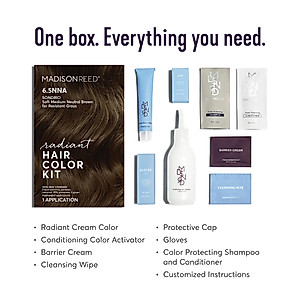 Madison Reed Radiant Hair Color Kit, Soft Medium Neutral Brown for 100% Coverage of Resistant Gray Hair, Ammonia-Free, 6.5NNA Sondrio Brown, Permanent Hair Dye, Pack of 1