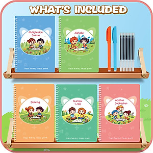 Learn-Journey Magic Practice Copybook for Kids, Reusable Writing Practice Book for Kids, Reusable Copybook Preschool for Kids Age 3-8 ​Calligraphy(5 Books with Pens)