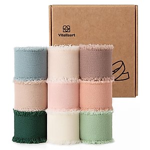 Vitalizart 1" x 27 Yd Chiffon Silk Ribbon Mixed Color Ribbons Set 3 Yd x 9 Rolls Fringe Fabric for Wedding Invitations Bridal Bouquets Party Decoration Gift Wrapping Bow Making