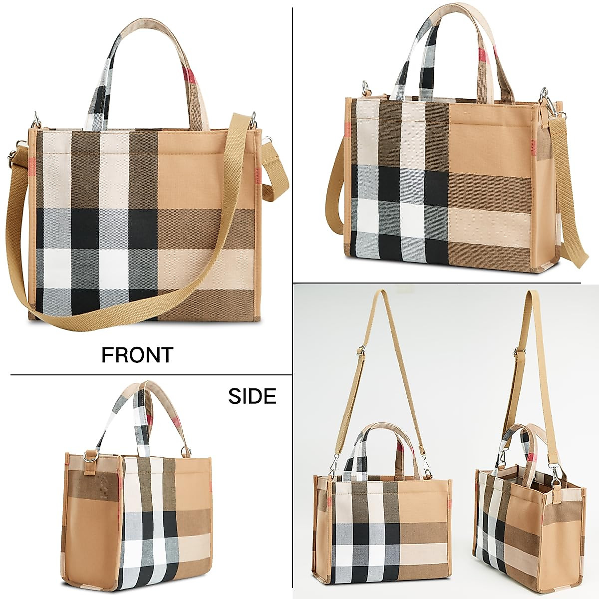 Canvas Tote Bag for Women,Zipper Crossbody Handheld Bag Travel Tote Handbag Shoulder Bag with Purse Satchel Bag (Brown)