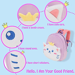 Toddler Backpack,Cute Plush Small Preschool Backpack with Leash Gift for Little Boys Girls Kids with Chest Strap,Purple Cat