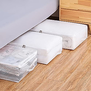 PVC Under-Bed Storage bags with Handle and Zipper Foldable Waterproof Organizer Bag for Clothing,Blankets, Comforters, Toys, Transparent,2or3 Pack