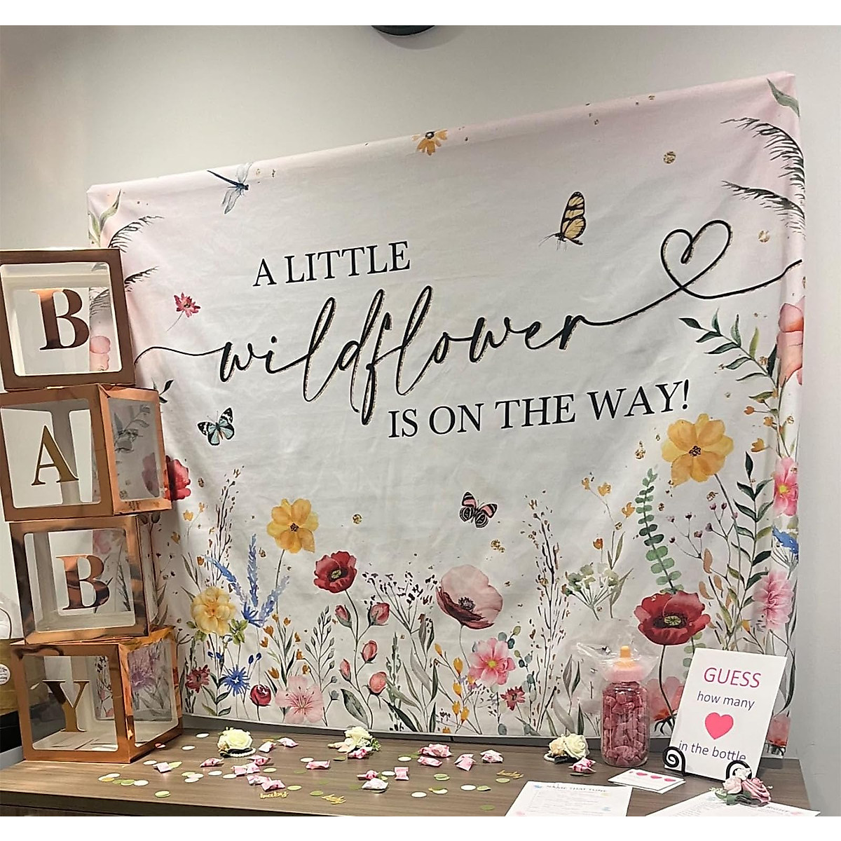 Avezano Wildflower Baby Shower Backdrop Watercolor A Little Wildflower is On The Way Baby Shower Party Decorations Wildflower Theme Girl Banner Photoshoot Props 7x5 ft, 83x59 inch