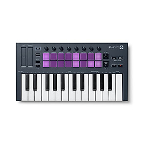 Novation FLkey Mini 25-Key MIDI Keyboard Controller for FL Studio Bundle with Sustain Pedal and 4-Port USB 3.0 Hub (3 Items)