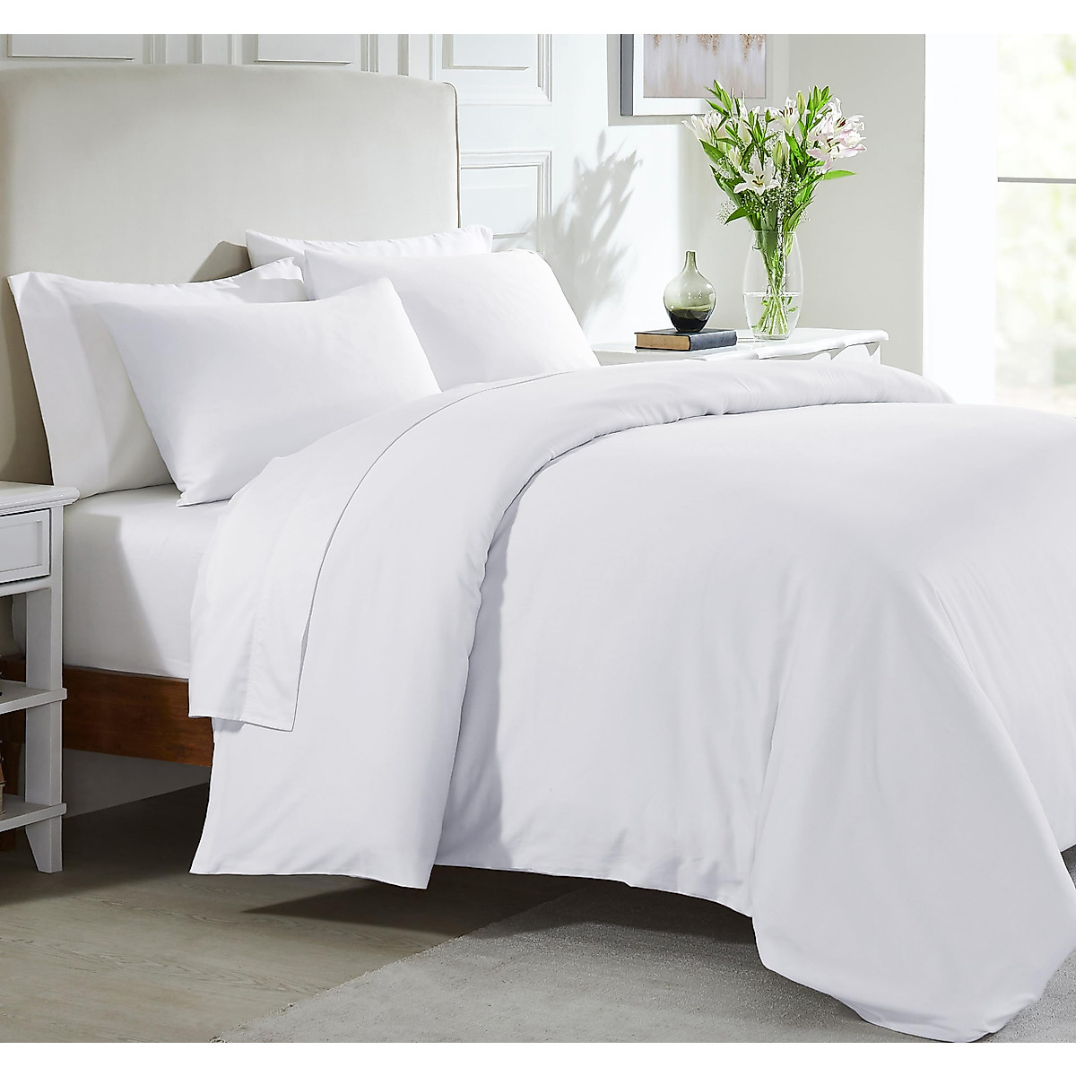 California Design Den Queen Size Duvet Cover Only - Premium 400 Thread Count 100% Cotton Duvet Cover, Soft Sateen Weave, Button Closure and Corner Ties (1 Piece, White, Queen)