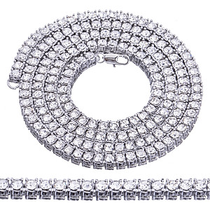 Hip Hop Iced Bling Silver Plated CZ Stoned 4 mm 2 Combo Set 16" + 18" Tennis Chain Choker Necklace Lab Diamond Rapper