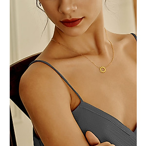 KristLand - 18k Gold Plated Dainty Layered Sun Necklace Pendant Short Cactus Choker Chain, Circle Layering Necklace,Star Handmade Gold Simple Necklace for Women A Sunshine Gold Color