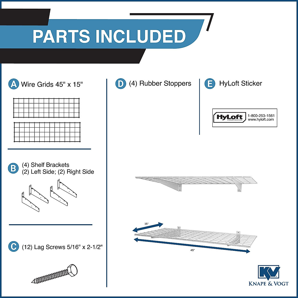 HyLoft 00967 45-Inch by 15-Inch Steel Wall Shelf for Garage Storage, Low-Profile Brackets, Off White, 2-Pack