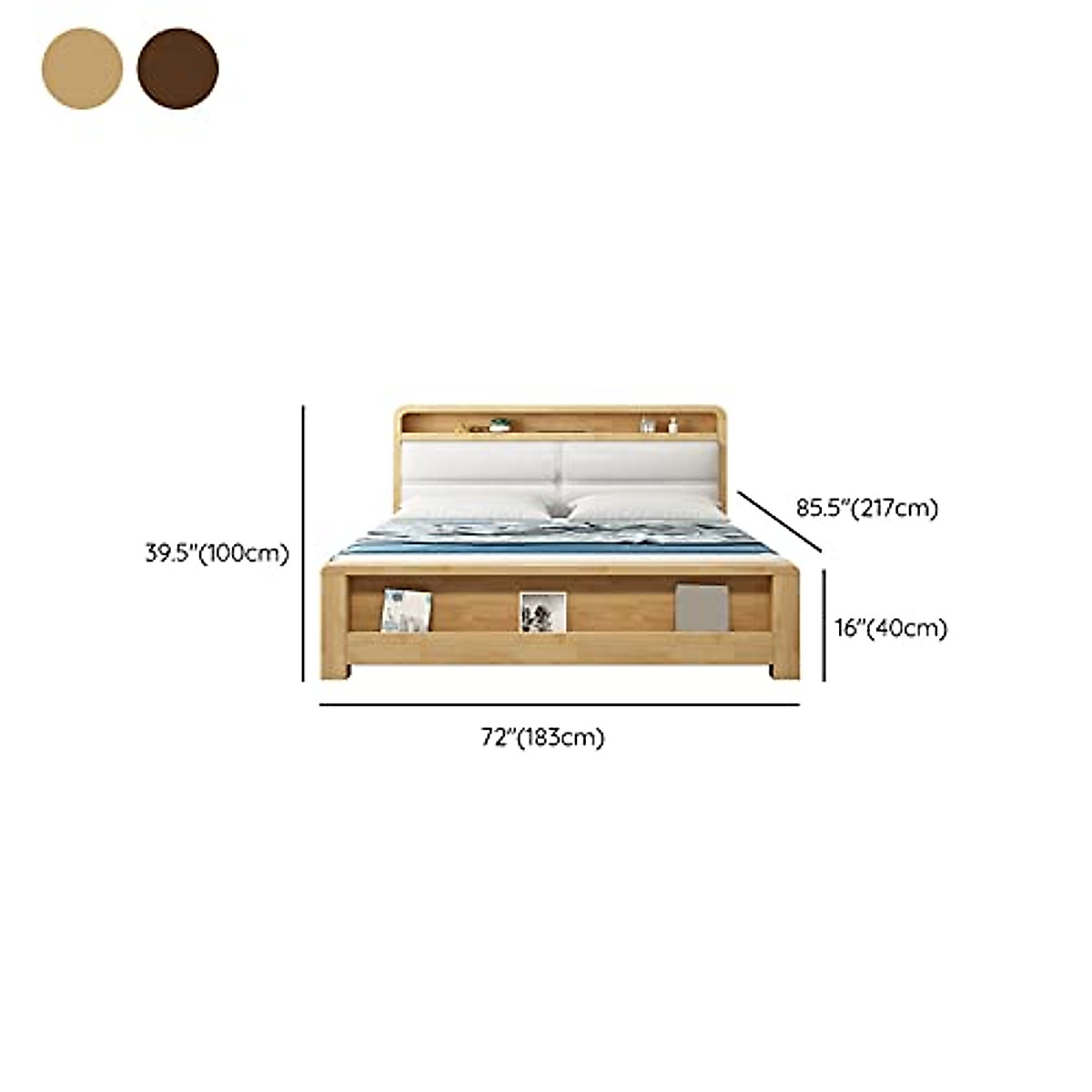 LITFAD Wood Panel Bed Nordic Bed Frame with Headboard Wooden Slats Support Bed Storage Included - Wood Pull-Out Storage California King