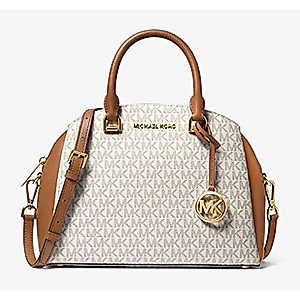 MICHAEL Michael Kors Maxine Medium Logo Leather Dome Satchel (Vanilla/Acorn)