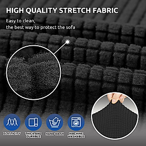 KEKUOU Stretch Loveseat Sofa Cover Slipcover,Couch Covers for 2 Cushion Couch Sofa (55"-79") Furniture Protector Sofa with Elastic Bottom for Kids,Dog. Jacquard Small Checked (Medium,Black)
