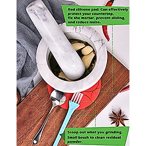 Mortar and Pestle Marble Set for Spices Pestos Seasonings Pastes Guacamole Bowl Herb Grinder Easy to Clean Included:Silicone Mat,Brush,Stainless Steel Spoon 4.33inch(Small,White Gray)