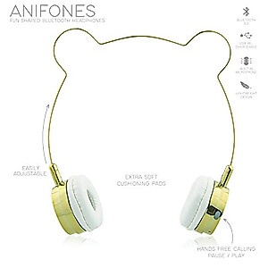LUX ACCESSORIES Gold Bear Headphones Wire Frame Horns Headset w Microphone