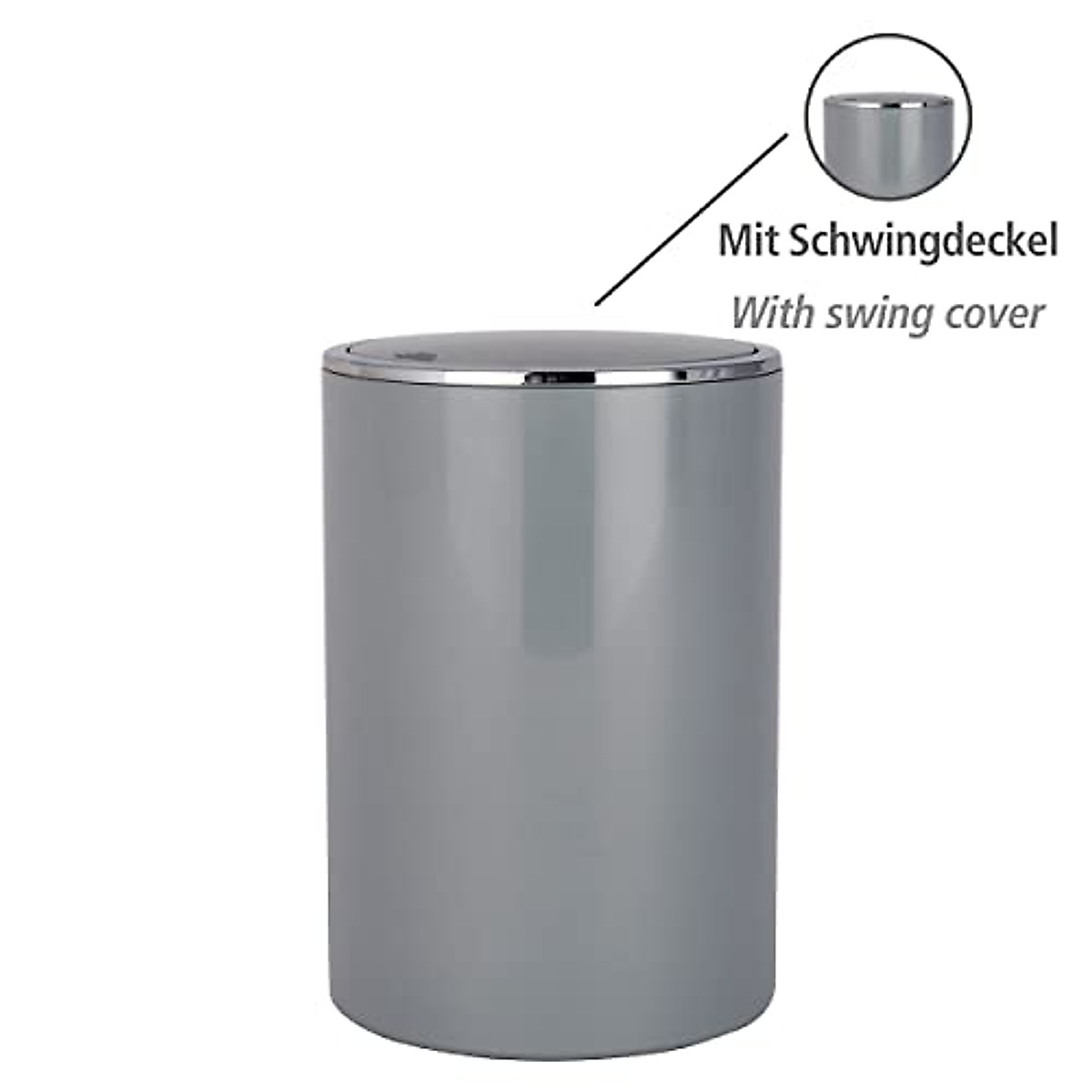 WENKO Inca Trash Can with Lid, Waste Bin with Swing Lid, Small Trash Can, Mini Trash Can, Small Garbage Can, Small Waste Basket, 1.3 Gal, Ø 7.28 x 10.04 in, Gray