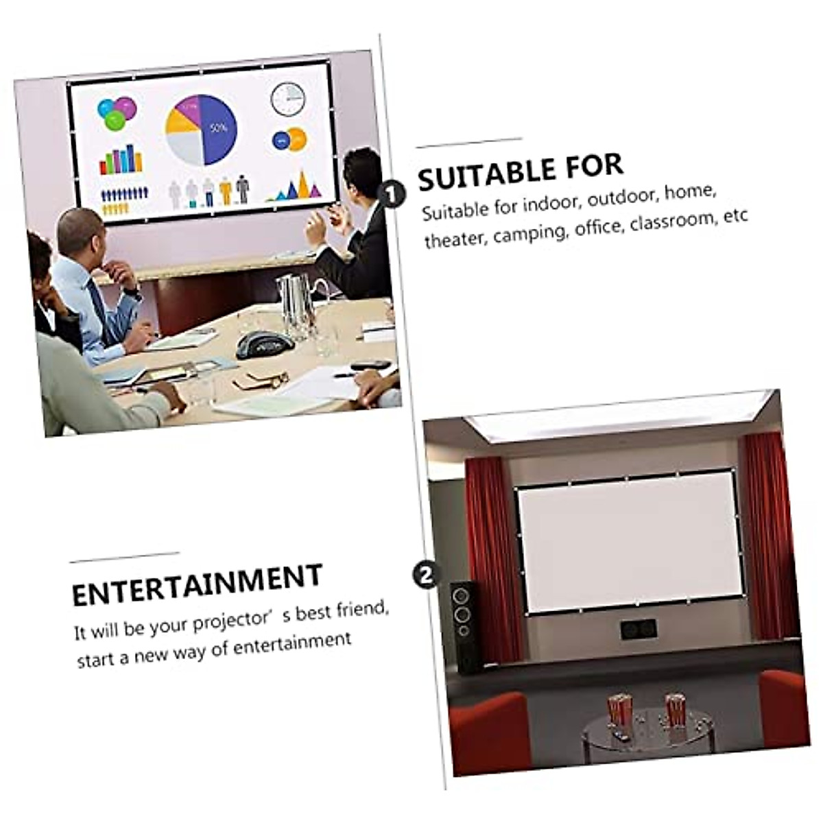 Parliky 84 Projector Portable Home Movie Foldable Movies Screen Indoor Projection for Inch Outdoor Theater Fordable