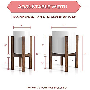 Sophia Mills Mid Century Plant Stand - Solid Wood Item Stand Handmade with Acacia - Fits Medium & Large Pots Sizes 8 to 12 inches (Not Included) (Adjustable Width: 8-12 inches, Dark Brown)