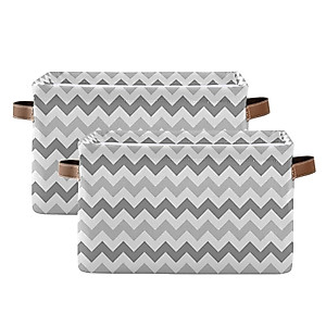 YETTASBIN Chevron Geometric Storage Basket 2pc, Large Collapsible Toys Clothes Organizer, Long-Lasting Canvas Storage Bin with Handle for Shelves Closet Laundry Home Office Decor