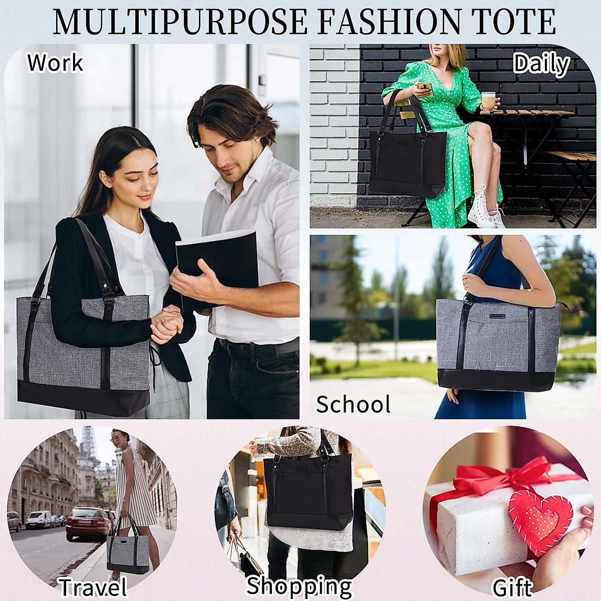 Laptop Tote Bag for Women, 15.6 Inch Computer Shoulder Bag Teacher Work Bag Travel Purse with Small Pouch VONXURY