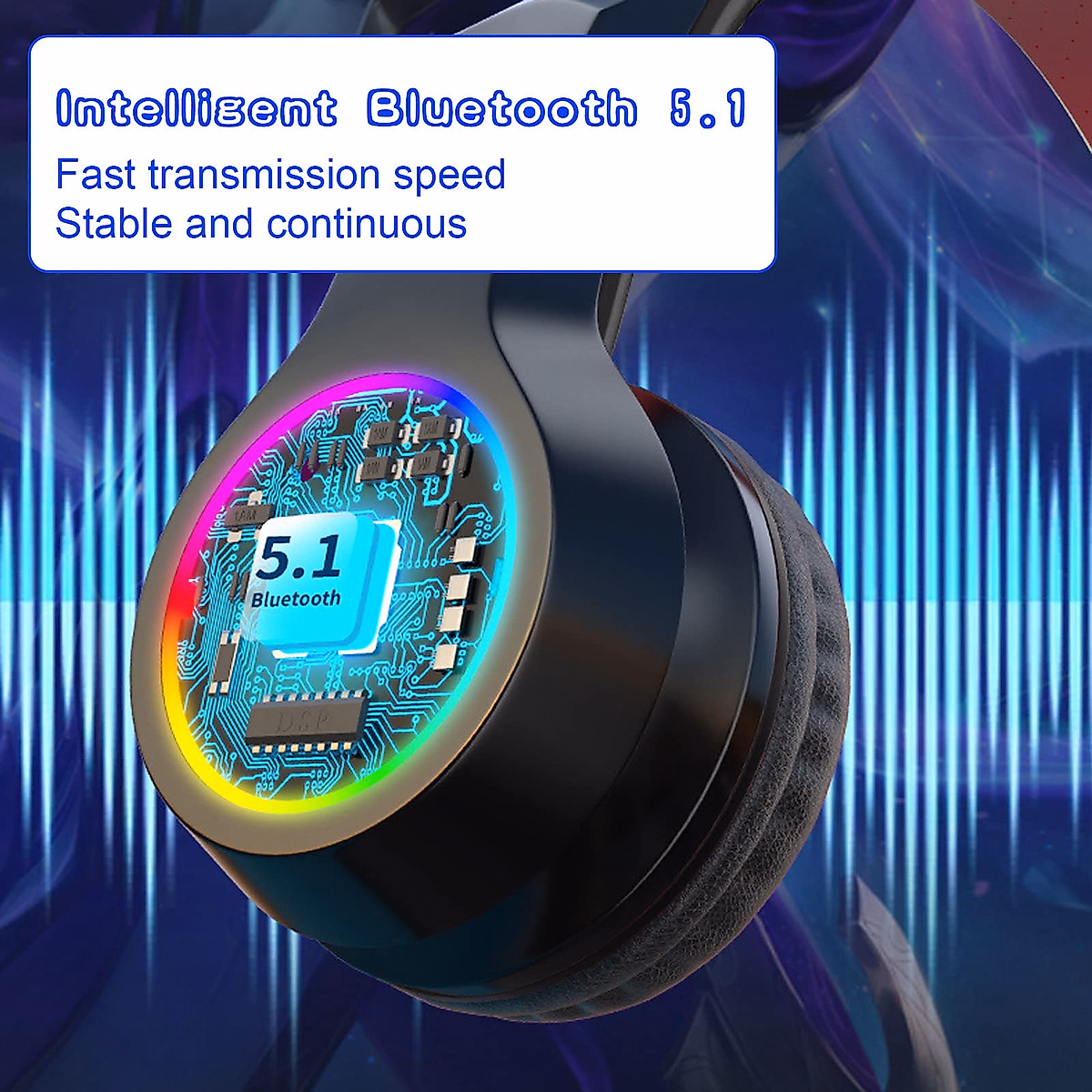 FITORON Wireless Headphones Bluetooth On-Ear Headset with Microphone, Foldable Lightweight Game Headset with Deep Bass,Built-in Mic Wired Mode PC/Cell Phones/TV (Black)