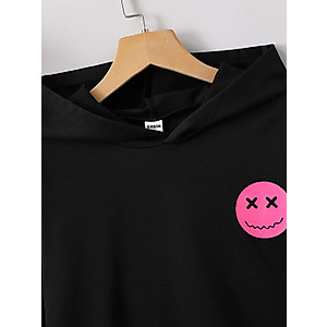 SOLY HUX Girl's Graphic Hoodie Sweatshirt Letter Print Pullover Tops Drop Shoulder Shirt Black 11-12Y