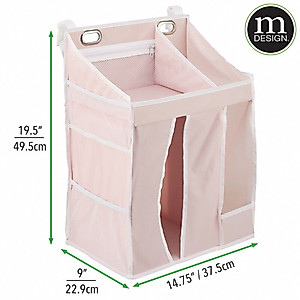 mDesign Baby Nursery Hanging Storage Organizer Caddy and Diaper Stacker for Baby Essentials, Hang on Crib, Changing Table or Wall - Multiple Pockets to Store Wipes, Creams, Lotions,Toys - Light Pink