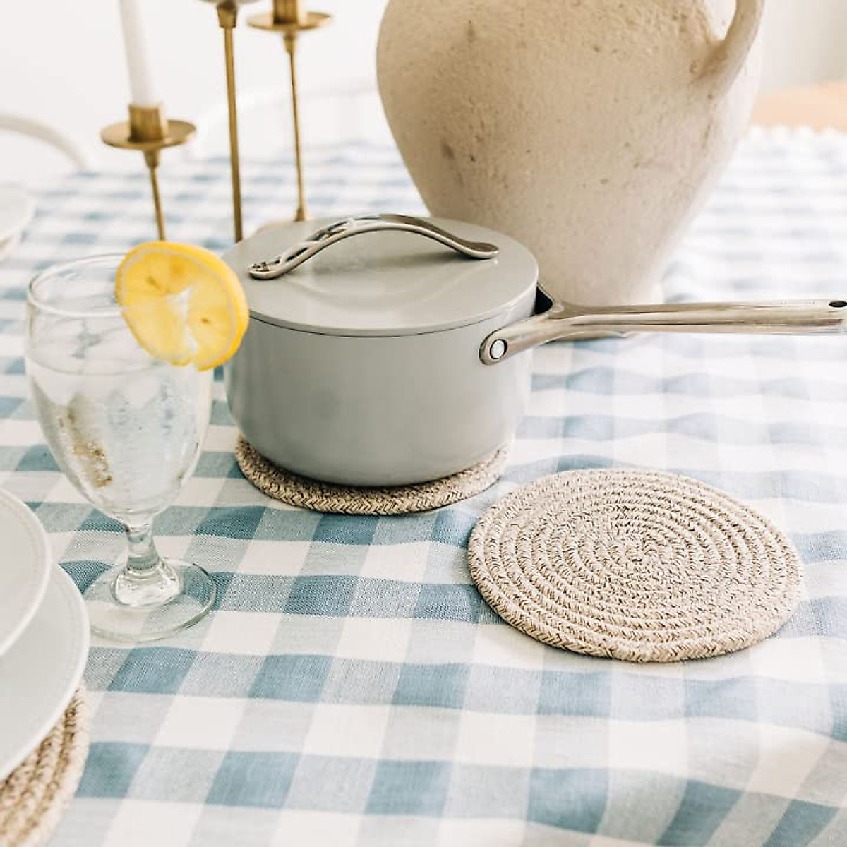 OrganiHaus Set of 3 Brown Farmhouse Hot Pads for Kitchen | 7" Cotton Pot Holders for Hot Plates to Protect Table | Hot Pads for Countertops | Trivets for Hot Dishes | Trivets for Hot Pots and Pans