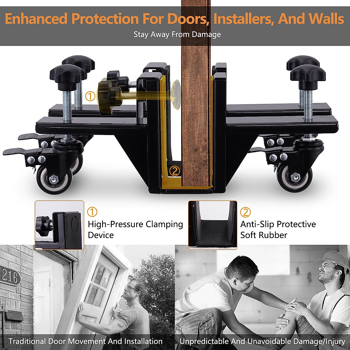 Door Installation Tool Kit, 2 Pcs Door Installation Dolly, Heavy Duty Door Board Dolly for 1" to 2-3/8" Pre-Hung, Slab, and Front Doors, Barn Doors Up To 1000 Lbs