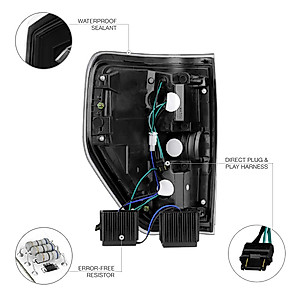 [For 2009-2014 Ford F150 Pickup Truck] Black Housing OLED Tube LED Tail Light Lamp Assembly, Driver & Passenger Side