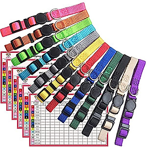 Puppy ID Collar Identification Soft Nylon Adjustable Breakaway Safety Whelping Litter Collars for Newborn Pets with Record Keeping Charts 12pcs/Set (S)