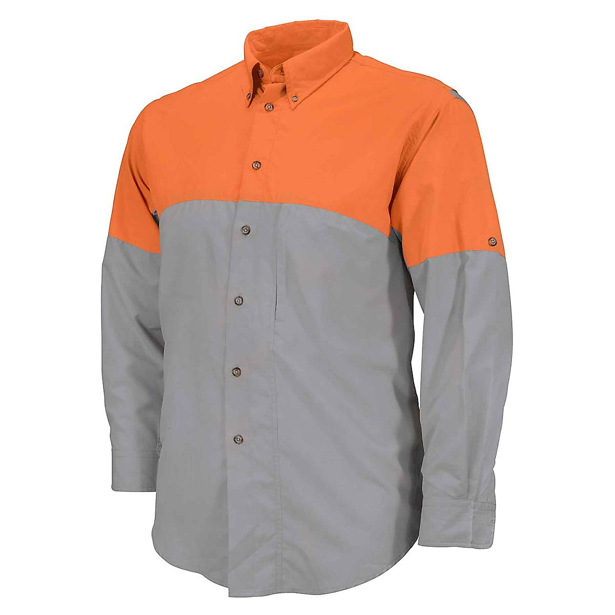 Beretta Men's Hunting Lightweight Roll-Up Sleeve Button Down TM Tech Shirt, Grey and Blaze Orange, Small