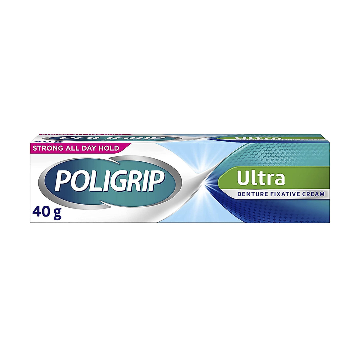 Poligrip Denture Adhesive Cream, False Teeth and Partials Fixative, Ultra, 40 g