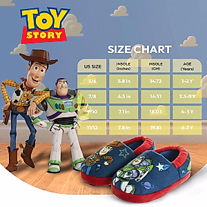 Disney Toy Story Slippers - Buzz Lightyear and Sheriff Woody Fuzzy PJ House Shoes - Boys Pajama Indoor Warm Slipper - Navy Blue/Red (size 9-10 Toddler)