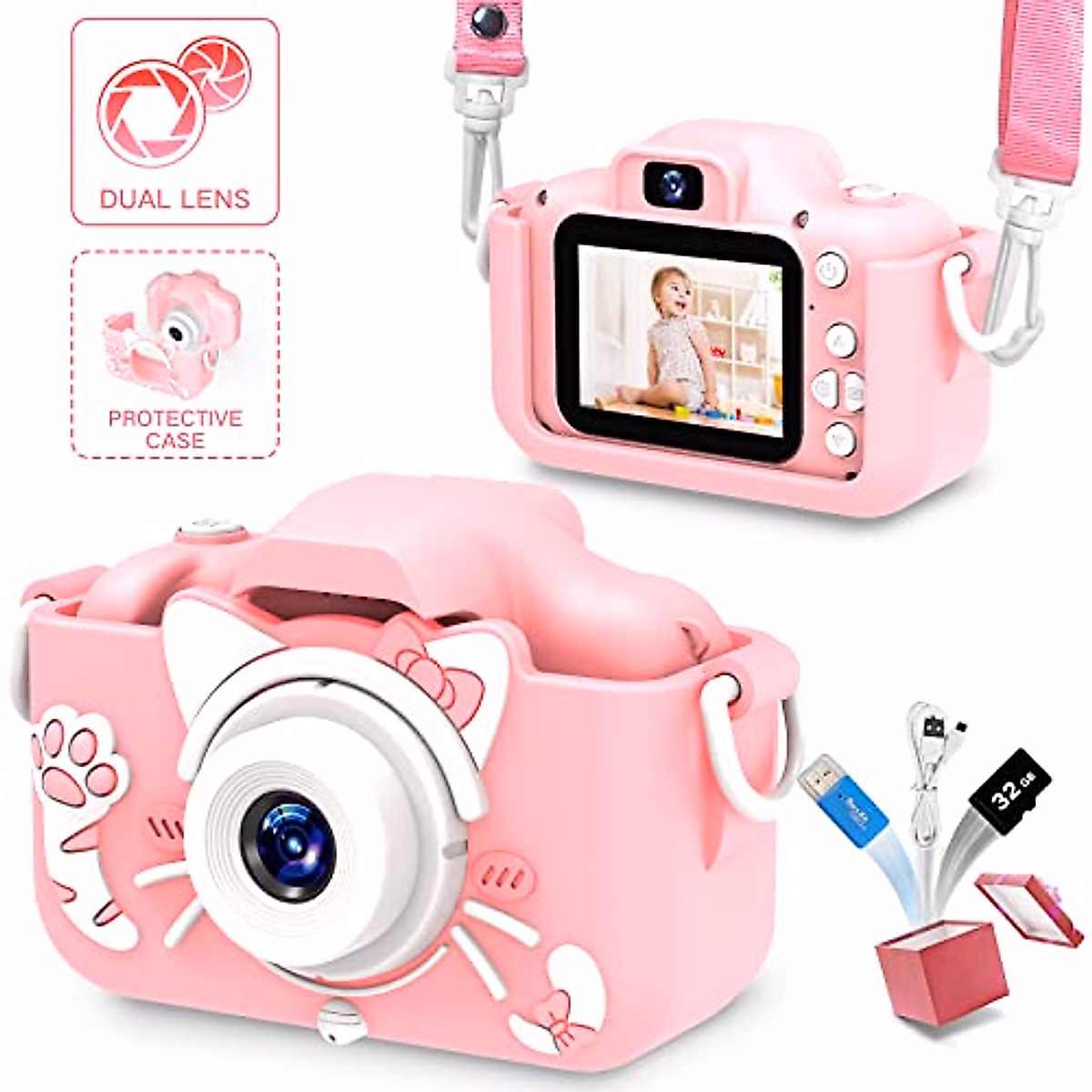 KeBuLe Kids Camera for Girls and Boys,Children Camera Digital Video, Kids Camera 2.0 Inches Screen 20.0MP Video, 32GB SD Card Include, Kid Toys Gift for Birthday, Chrismats Gift for 3-12 Years Old
