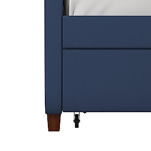 Novogratz Her Majesty Upholstered Daybed with Trundle, Twin Size Frame, Blue Linen
