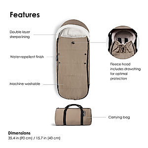 BABYZEN YOYO Footmuff, Taupe - Sherpa Lining & Fleece Hood with Drawstring to Keep Baby Warm - Includes Carrying Bag - Machine Washable