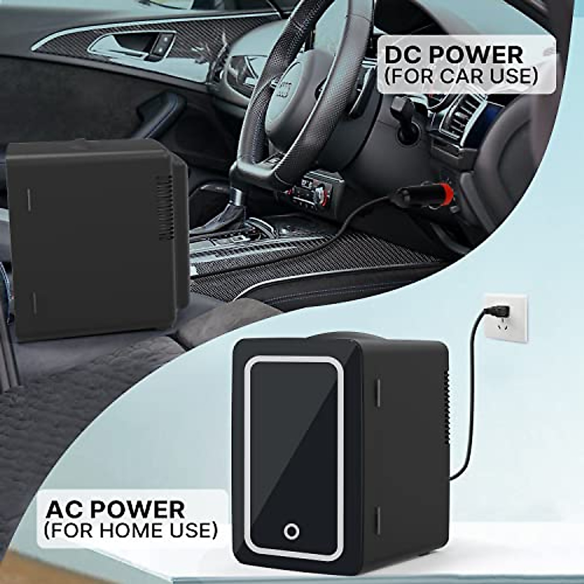 Living Enrichment Mini Fridge 6L Capacity, Portable Small Refrigerator Cooler or Warmer, AC DC Powered, Skincare Fridge with Mirror Door, for Food, Cosmetics, Home, Office and Car - Black