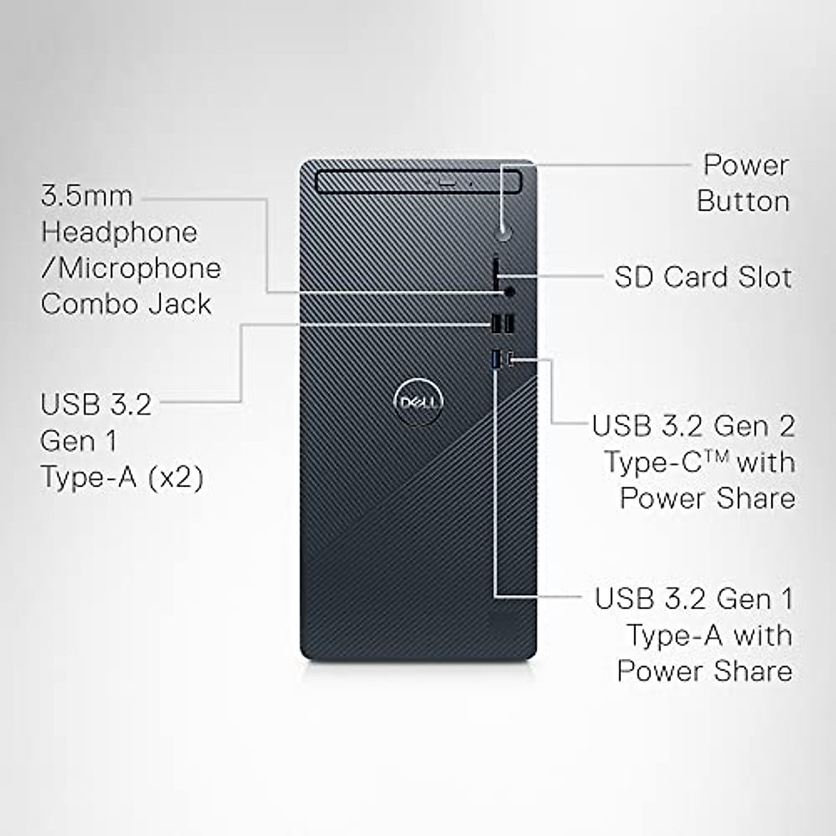 Dell Inspiron 3020 Desktop - Intel Core i7-13700, 1TB SSD + 1TB HDD, 16GB DDR4 RAM, DVD RW, Intel UHD 770 Graphics, Windows 11 Pro, 1 Year Premium Support + 6 Months Migrate - Mist Blue