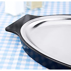 New Star Foodservice 26733 Oval Stainless Steel Sizzling Platter with Insulated Holder, 11.63" x 8", Black