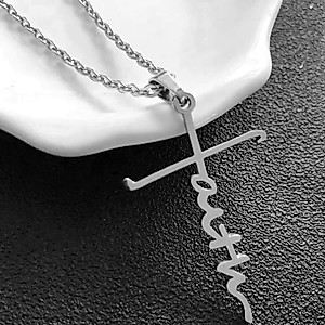 Jude Jewelers Stainless Steel Christian Cross Faith Word Church Prayer Religious Pendatn Necklace (Silver)