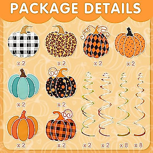 AnyDesign 36Pcs Pumpkin Hanging Swirl Decoration Kit Fall Hanging Foil Streamers with Pumpkin Cutout Cardboard Ornaments for Autumn Thanksgiving Classroom Ceiling Spiral Decor Party Supplies