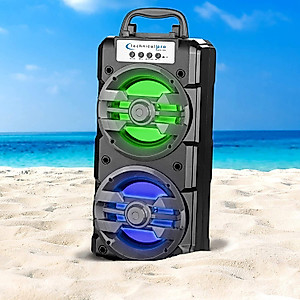Technical Pro (QTY 3) Rechargeable LED Bluetooth Speaker with USB, SD card, FM Radio, Perfect Travel Comfortable Portable Speaker with Carry handle, 2 Dual 4" (10.2cm) Subwoofers