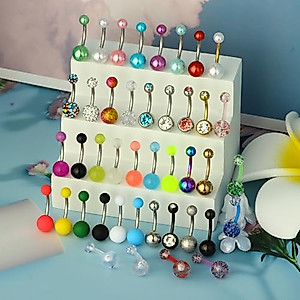 42Pcs 14G Surgical Stainless Steel Belly Button Ring for Women hypoallergenic Simple Acrylic Glow In Dark Cute Belly Rings Barbell Navel Piercing Jewelry Pack for Women