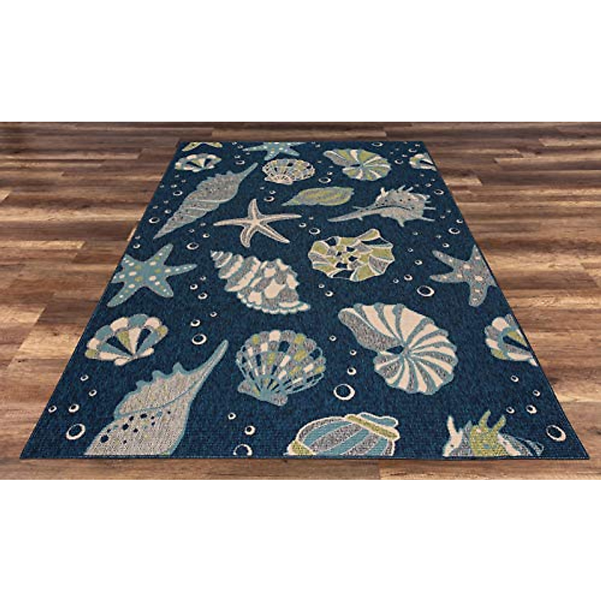 GAD Great American Distributors Sanibel Premium Indoor Outdoor Area Rug Accented Island Seaside Seashell Aquatic Marine Life Design Navy Blue/Gray (5'3"x7'7")