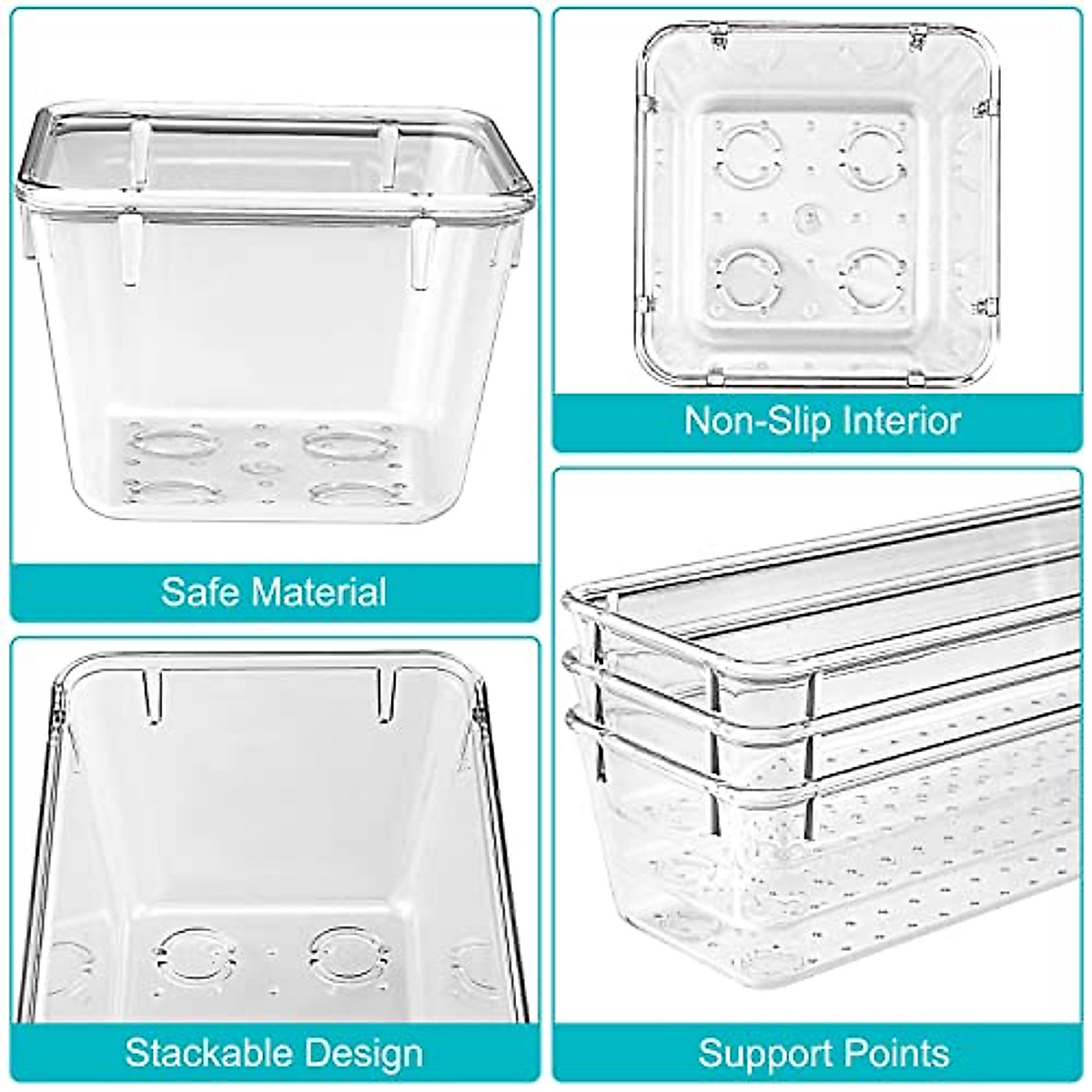 25 Piece - Non-Slip Drawer Organizer Bin Set- Clear bins