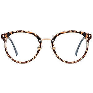 SOJOS Retro Round TR90 Blue Light Reading Glasses Womens Mens Readers Computer Glasses Eyewear Frame SJ9001, Bright Leopard Frame 0.00 x