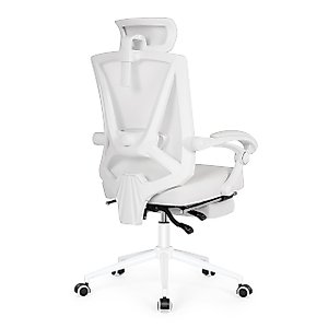 Misolant Ergonomic Office Chair with Footrest, Ergonomic Desk Chair with Adjustable 2D Lumbar Support, High Back Computer Chair with Adjustable Headrest, White Comfortable Leather Office Chairs
