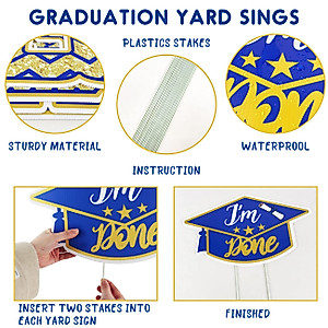 2024 Graduation Yard Sign Decoration Blue and Gold Congrats Graduation Lawn Signs with 22 Stakes for Outdoor Congrats Graduation Party Decoration Class of 2024 Supplies