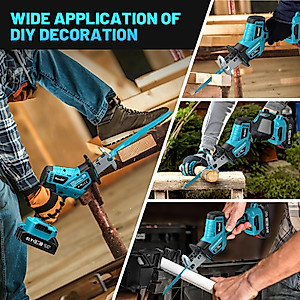 Reciprocating Saw Cordless, Sawzall Cordless with 2 x 2.0Ah Batteries, 3500RPM Brushless Power, LED Light, Tool-free Blade Change 8 Saw Blades Portable Reciprocating Saw for Wood PVC Cutting