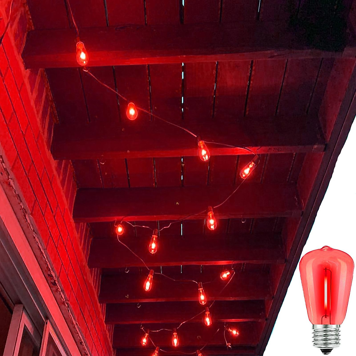 LRSUEYSKIN E17 LED Bulb Red ST40 Replacement Bulb 1W Shatterproof Plastic Colored Light Bulb Waterproof C9/E17 Screw Base ST40 String Light Replacement Bulb for Patio Yard Party Wedding, 15 Pack(Red)